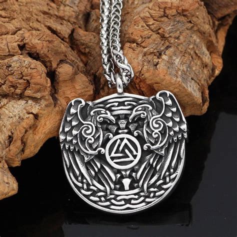 Odins Ravens Necklace With Valknut Symbol Vikings Roar