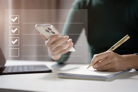 Businessman Using Tablet To Do Online Checklist Survey Doing