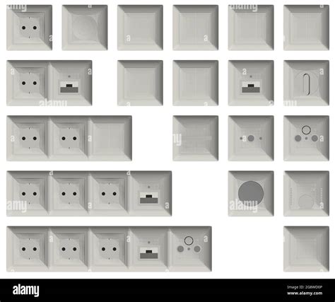 Set With Electrical Sockets Light Switches Power Outlets Isolated On A White Background 3d
