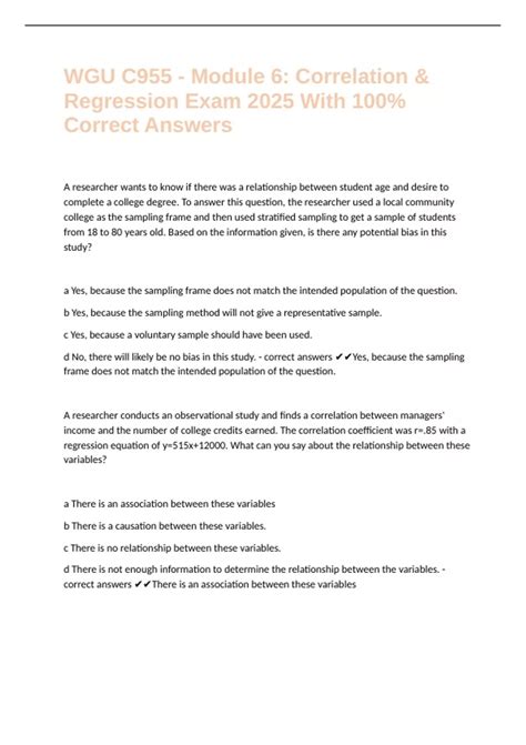 WGU C Module Correlation Regression Exam With Correct Answers WGU C