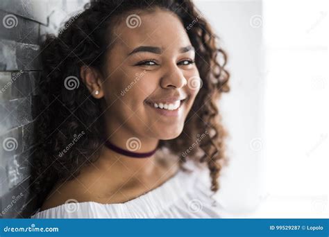 Young Pretty African American Girl Posing Cheerful Stock Image Image Of Beauty Afro 99529287