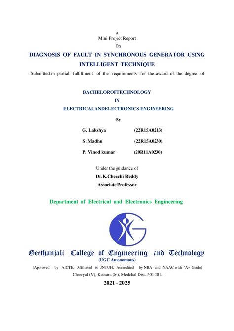 Pdf A Mini Project Report Diagnosis Of Fault In Synchronous Generator Using Intelligent