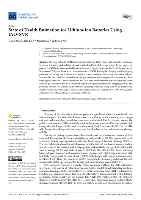 Pdf State Of Health Estimation For Lithium Ion Batteries Using Iao Svr