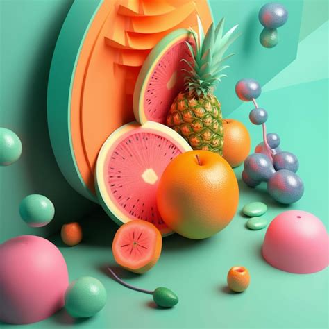 Premium Ai Image Various Fruits With Geometric Objects In Summer