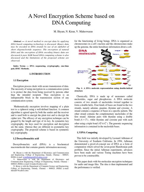 A Novel Encryption Scheme Based On Dna Computing M Shyam N Kiran V Maheswaran Pdf