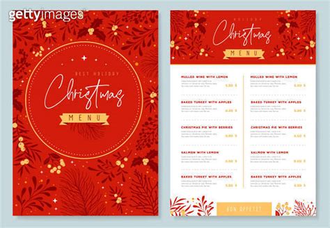 Restaurant Christmas Holiday Menu Design With Christmas Floral Desoration Vector Illustration
