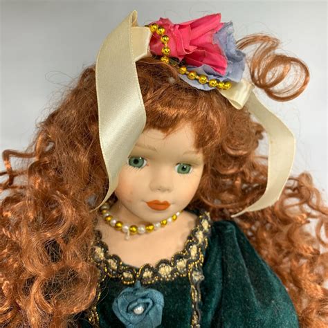 Long Curly Red Haired Porcelain Doll In Beautiful Green Dress 16