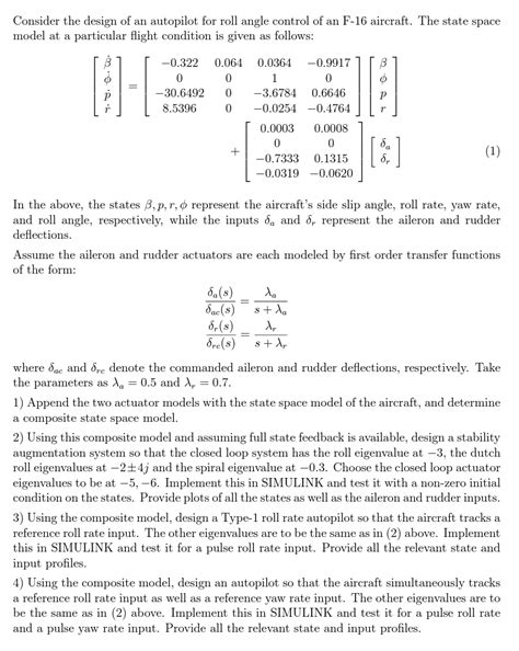 Consider The Design Of An Autopilot For Roll Angle