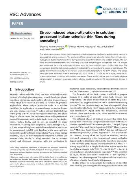 Pdf Stress Induced Phase Alteration In Solution Processed Indium