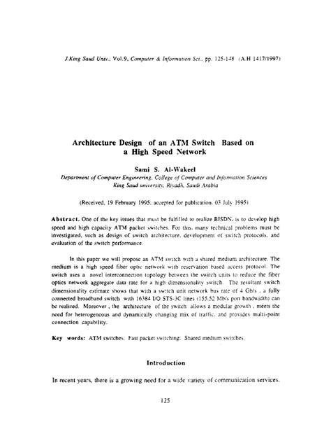 Pdf Architecture Design Of An Atm Switch Based On A High Speed Network