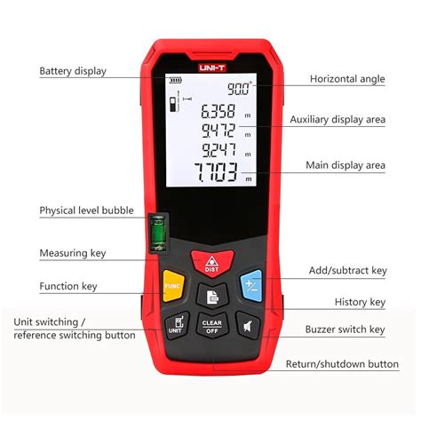 Uni T 휴대용 레이저 거리 측정기 거리 측정기 Lm40 ~ Lm150 직경 면적volumn Pythagoras 정리 자동