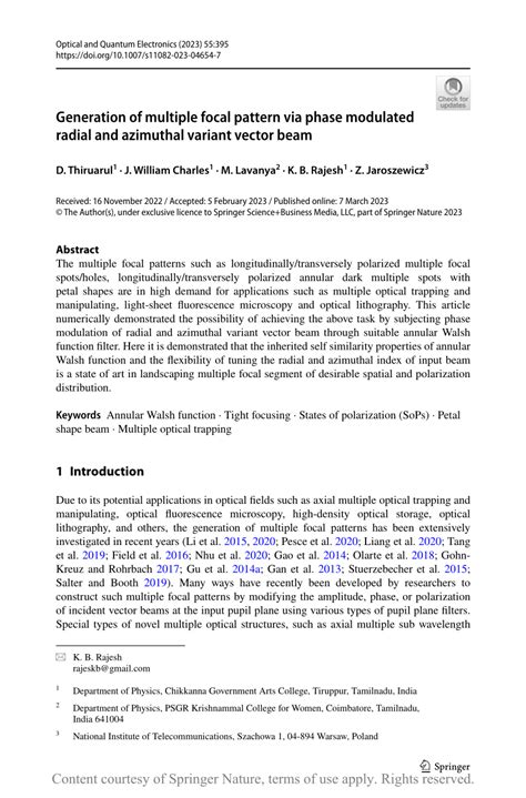 Generation Of Multiple Focal Pattern Via Phase Modulated Radial And Azimuthal Variant Vector