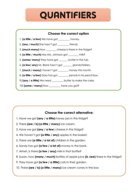 Quantifiers Worksheet For Pre Intermediate