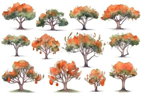 Ai Generated Illustration Of Various Tree Silhouettes Featuring Array