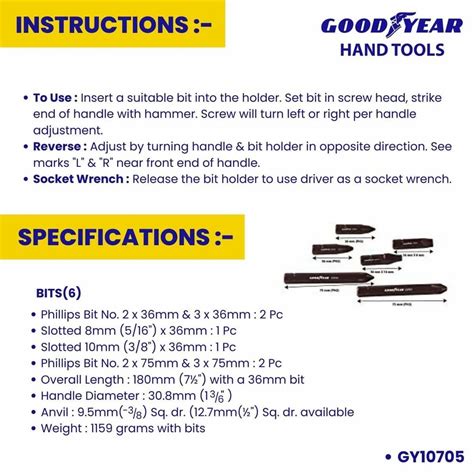 Good Year Gy10705 9 Pc Impact Screwdriver Set Stainless Steel At