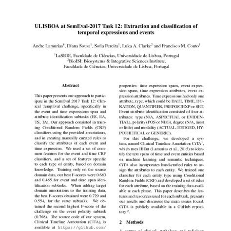 ulisboa at semeval 2017 task 12 extraction and classification of