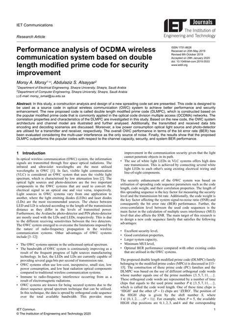 Pdf Performance Analysis Of Optical Cdma Wireless Communication System Based On Double Length
