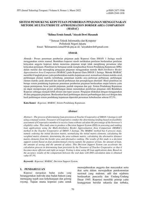Pdf Sistem Pendukung Keputusan Pemberian Pinjaman Menggunakan Metode Multiattribute
