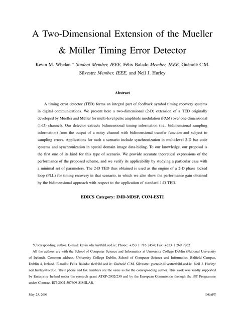 Pdf A Two Dimensional Extension Of The Mueller And Müller Timing