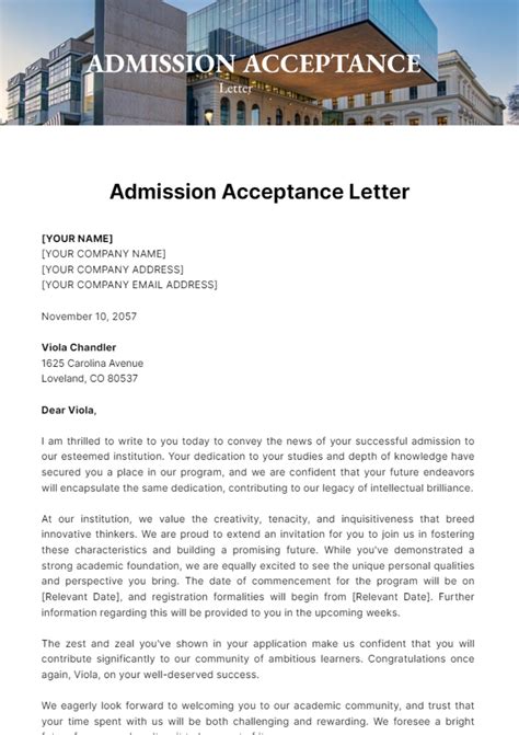 Free Admission Acceptance Letter Template To Edit Online