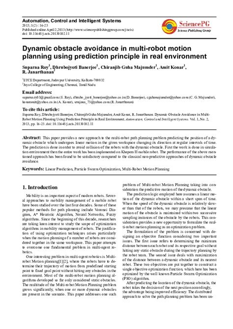 pdf dynamic obstacle avoidance in multi robot motion planning using