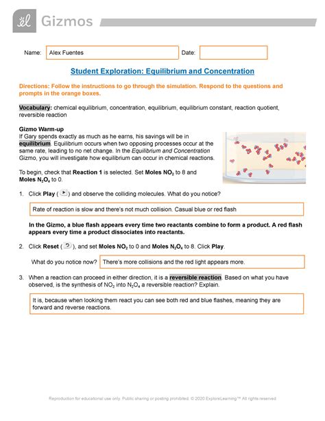 Equilibrium Concentration Name Alex Fuentes Date Student