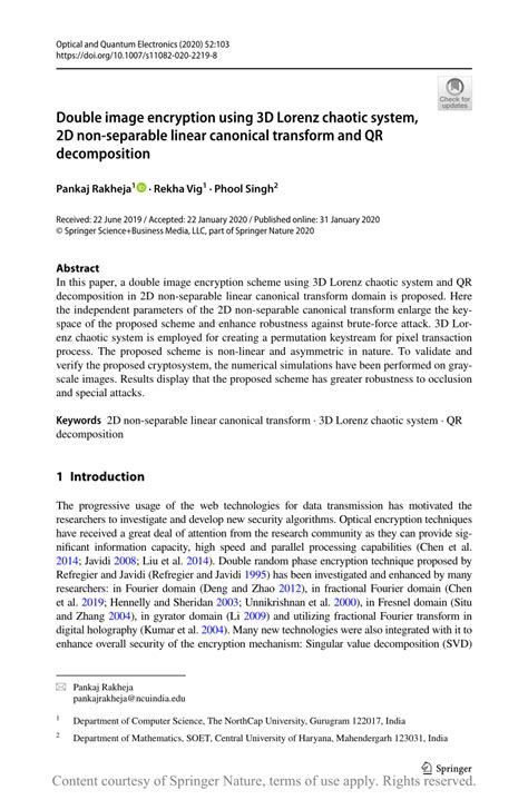 Double Image Encryption Using 3d Lorenz Chaotic System 2d Non