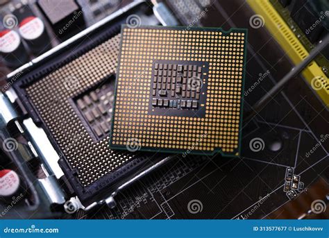 Microprocessor And Socket On The Motherboard Computer Radio Components Stock Image Image Of