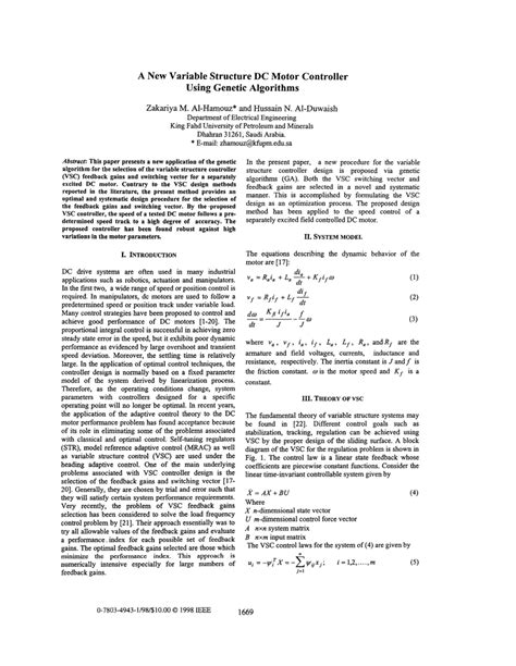 Pdf A New Variable Structure Dc Motor Controller Using Genetic Algorithms