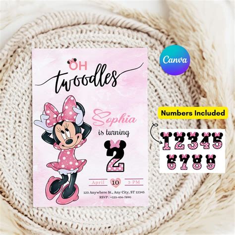 Editable Minnie Mouse Birthday Invitation Oh Twoodles Digital