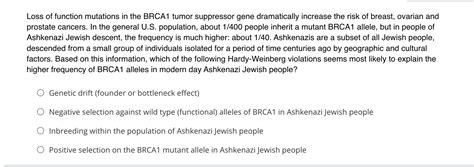 Solved Loss Of Function Mutations In The Brca1 Tumor