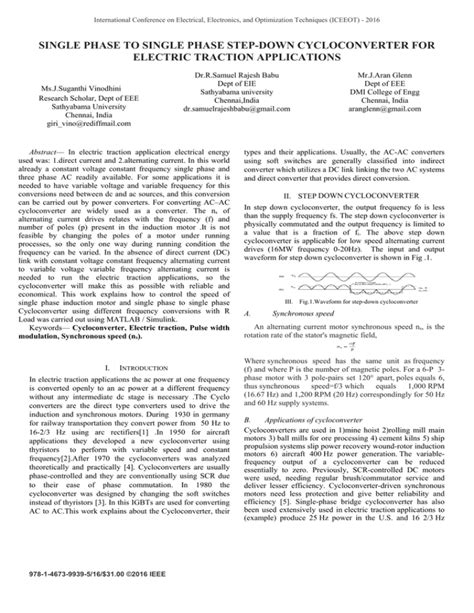 Single Phase To Single Phase Step Down Cycloconverter For