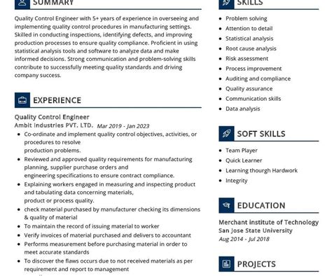Quality Control Engineer Cv Example In 2025 Resumekraft