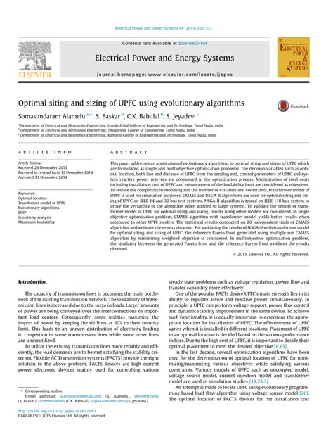 Pdf Optimal Siting And Sizing Of Upfc Using Evolutionary Algorithms