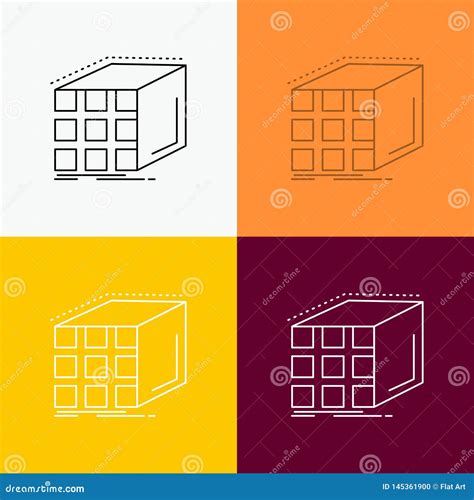 Abstract Aggregation Cube Dimensional Matrix Icon Over Various Background Line Style Design
