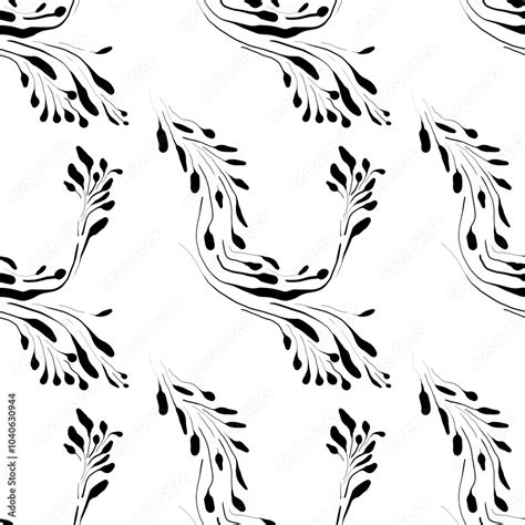 Seamless Abstract Botanical Pattern Simple Background With Black White Texture Digital Brush