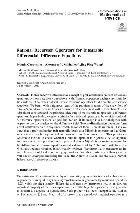 Pdf Rational Recursion Operators For Integrable Differential