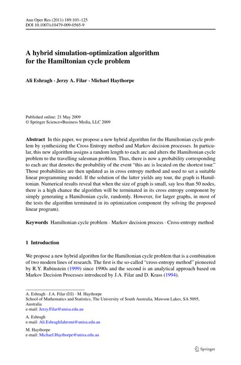 pdf a hybrid simulation optimization algorithm for the hamiltonian