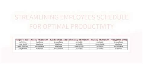 Streamlining Employees Schedule For Optimal Productivity Excel Template Free Download Pikbest
