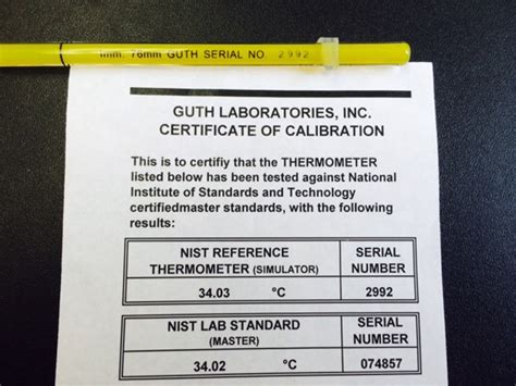 Certificate Of Calibration Of A Nist Mercury Thermometer