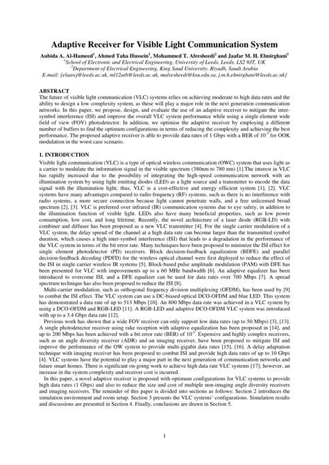 Pdf Adaptive Receiver For Visible Light Communication System