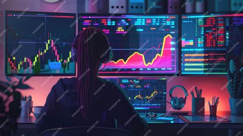 Analyzing Trading Trends And Financial Data Visualizations On A Dual Monitor Computer Setup In