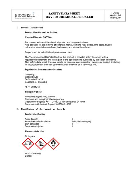 Oxi 100 Chemical Descaler Biobrill Pdf Toxicity Water