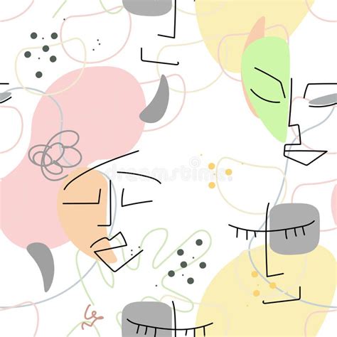 Face Line Pattern Abstract Drawing Seamless Print Stock Vector Illustration Of Scandinavian