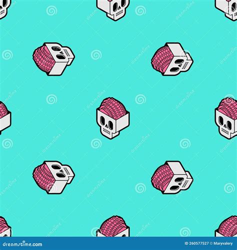 Skull With Brain Pattern Seamless Isometric Style Icon Cranium With
