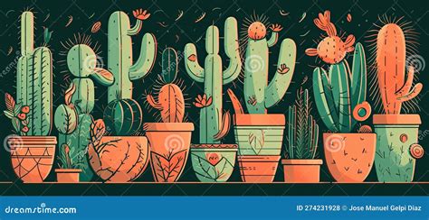Vibrant Hand Sketched Cactus Illustrations With Striking Lines Shapes And Disorderly Patterns