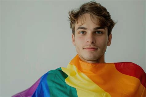 Premium Photo Young Man Proudly Holding Lgbt Rainbow Flag