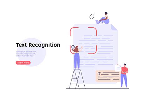 사람들은 전화와 Ai로 문서의 텍스트를 인식합니다 사용자가 텍스트 파일을 스캔합니다 텍스트 파일 인식 Ocr 광학 문자 인식의 개념 웹 배너에 대 한 평면 디자인의 벡터