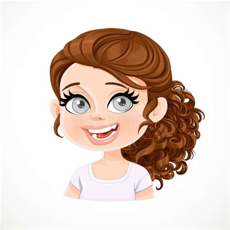 Beautiful Enthusiastic Cartoon Brunette Girl Portrait Stock Vector