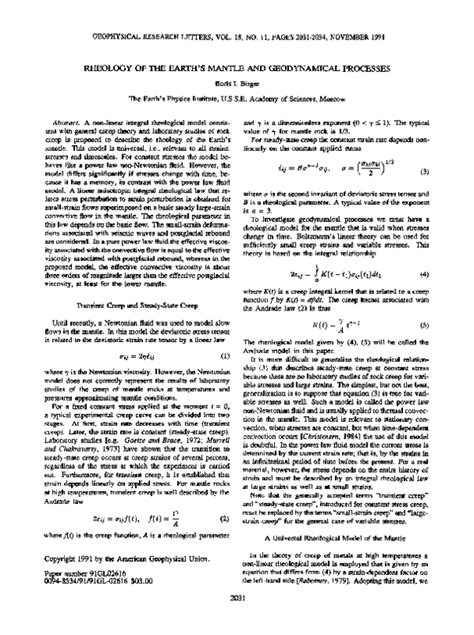 Pdf Rheology Of The Earths Mantle And Geodynamical Processes